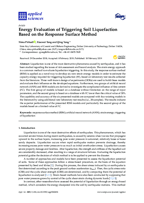 (PDF) Energy Evaluation of Triggering Soil Liquefaction Based on the Response Surface Method