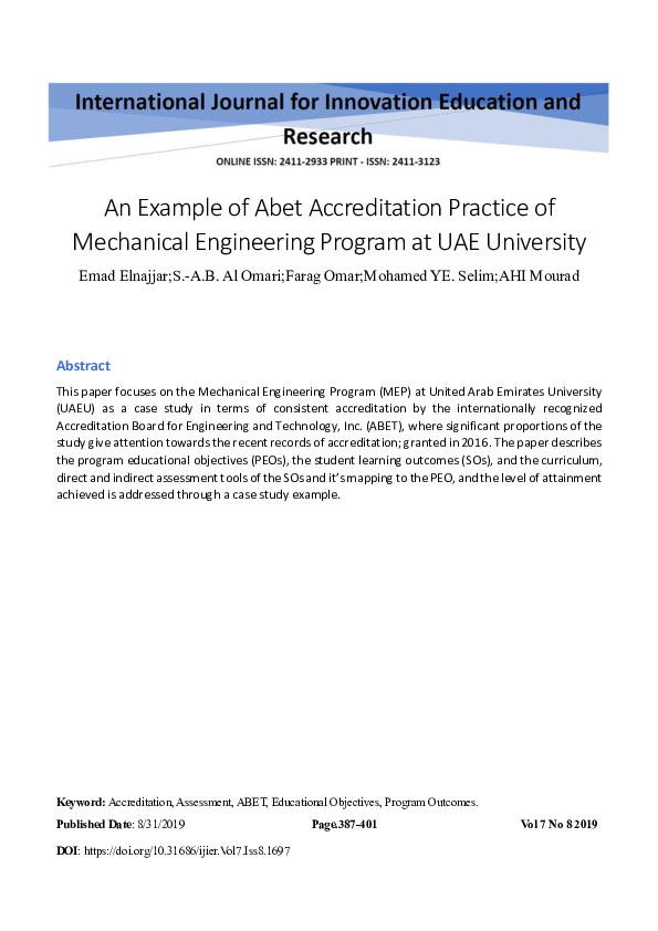 (PDF) An Example of Abet Accreditation Practice of Mechanical ...