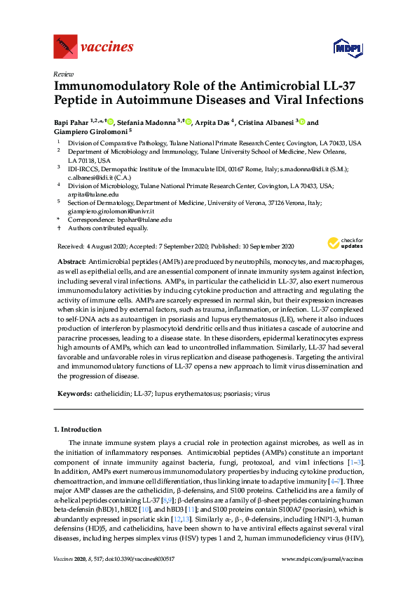 (PDF) Immunomodulatory Role of the Antimicrobial LL-37 Peptide in ...