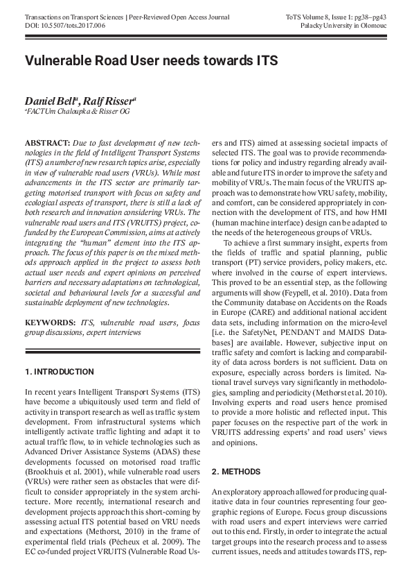 (PDF) Vulnerable Road User needs towards ITS