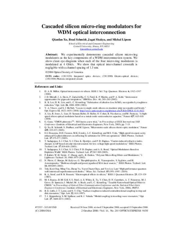 (PDF) Cascaded silicon micro-ring modulators for WDM optical ...