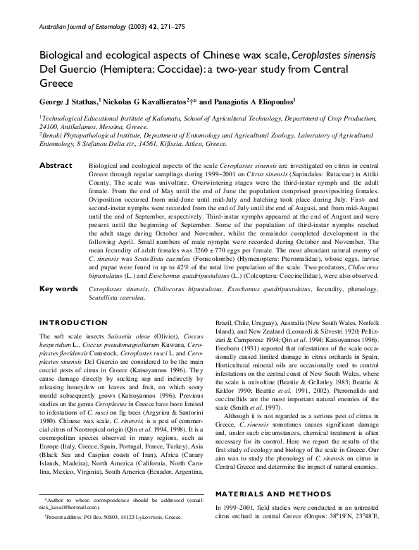 (PDF) Biological and ecological aspects of Chinese wax scale ...