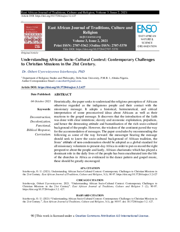 (PDF) Understanding African Socio-Cultural Context: Contemporary ...