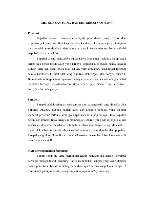 (PDF) Pert 1 2 Metode Sampling dan Distribusi Sampling