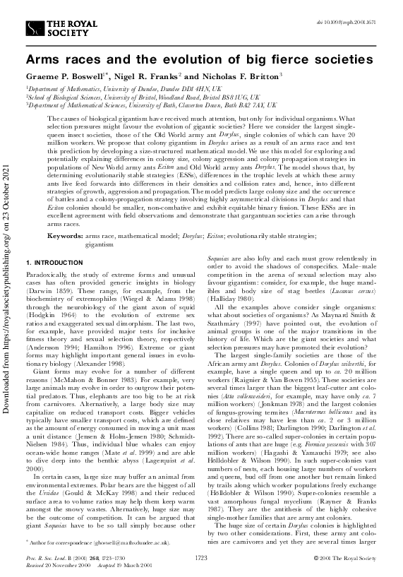 (PDF) Arms races and the evolution of big fierce societies