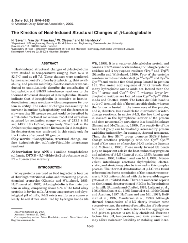 (PDF) The Kinetics of Heat-Induced Structural Changes of β -Lactoglobulin