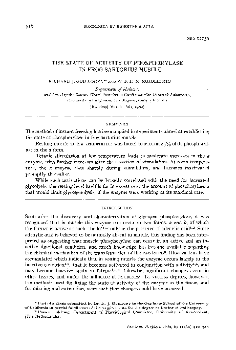 (PDF) The state of activity of phosphorylase in frog sartorius muscle