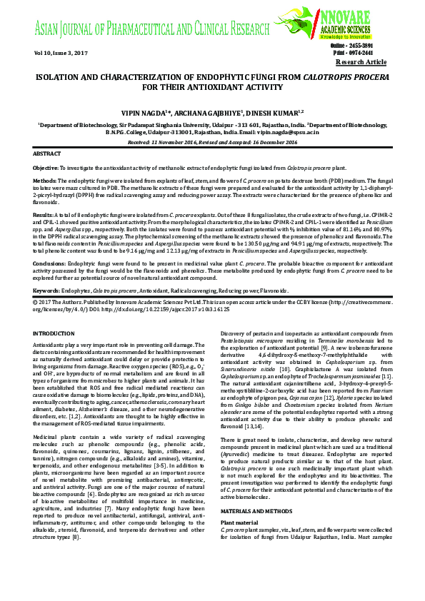 (PDF) Isolation and Characterization of Endophytic Fungi from Calotropis Procera for Their ...
