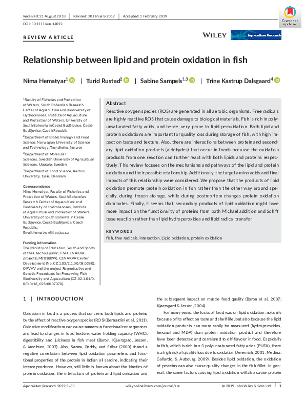 (PDF) Relationship between lipid and protein oxidation in fish