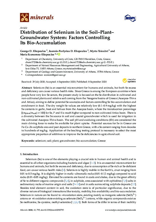 (PDF) Distribution of Selenium in the Soil–Plant–Groundwater System ...