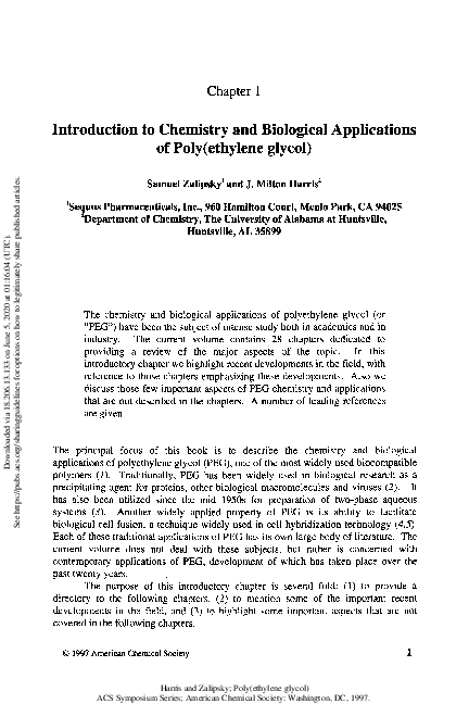 (PDF) Introduction to Chemistry and Biological Applications of Poly(ethylene glycol)