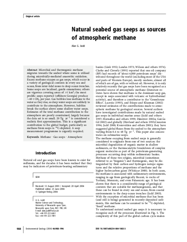 (PDF) Natural seabed gas seeps as sources of atmospheric methane