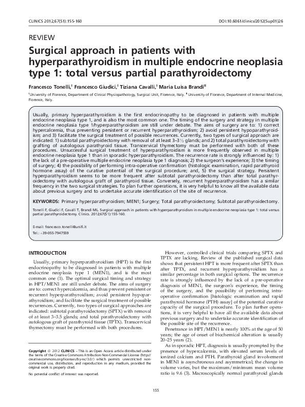 (PDF) Surgical approach in patients with hyperparathyroidism in ...