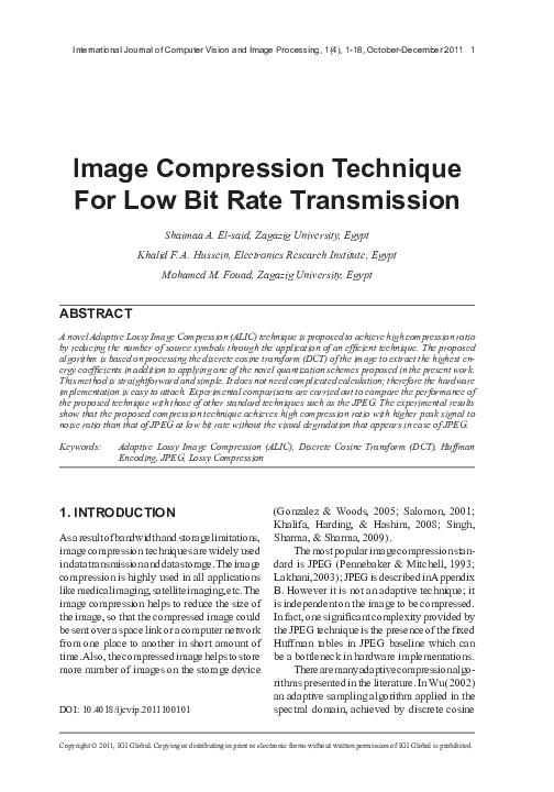(PDF) Image Compression Technique for Low Bit Rate Transmission
