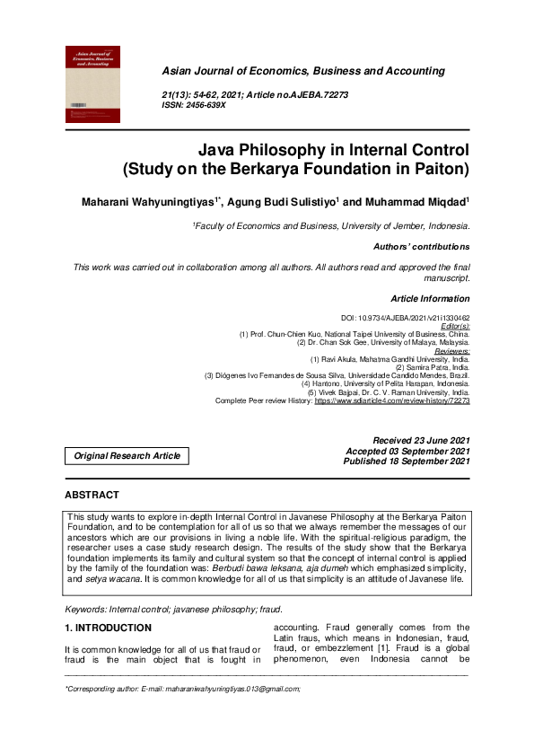 (PDF) Java Philosophy in Internal Control (Study on the Berkarya ...