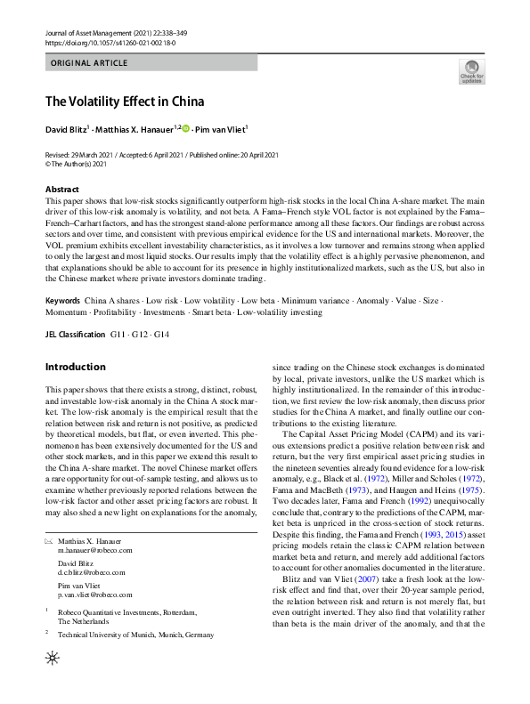 (PDF) The Volatility Effect in China