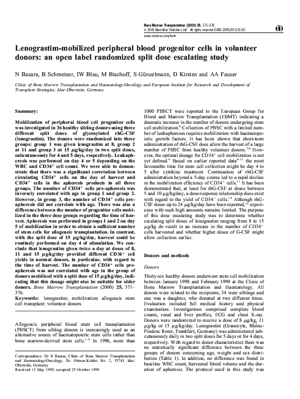 (PDF) Lenograstim-mobilized peripheral blood progenitor cells in ...