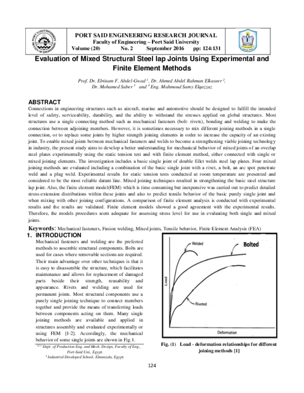 (PDF) Evaluation of Mixed Structural Steel lap Joints Using Experimental and Finite Element Methods