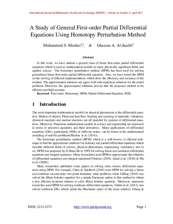 (PDF) A Study of General First-order Partial Differential Equations Using Homotopy Perturbation ...