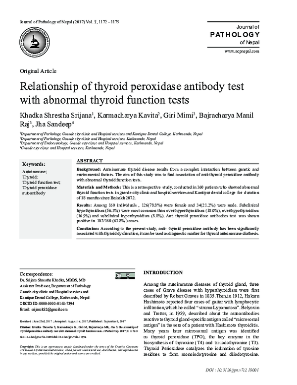 (PDF) Relationship of thyroid peroxidase antibody test with abnormal ...