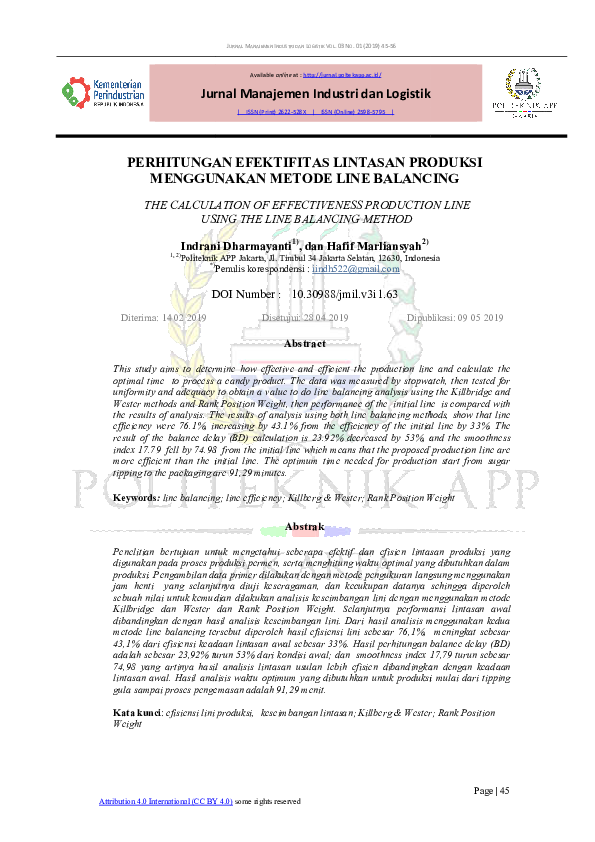 (PDF) Perhitungan Efektifitas Lintasan Produksi Menggunakan Metode Line ...
