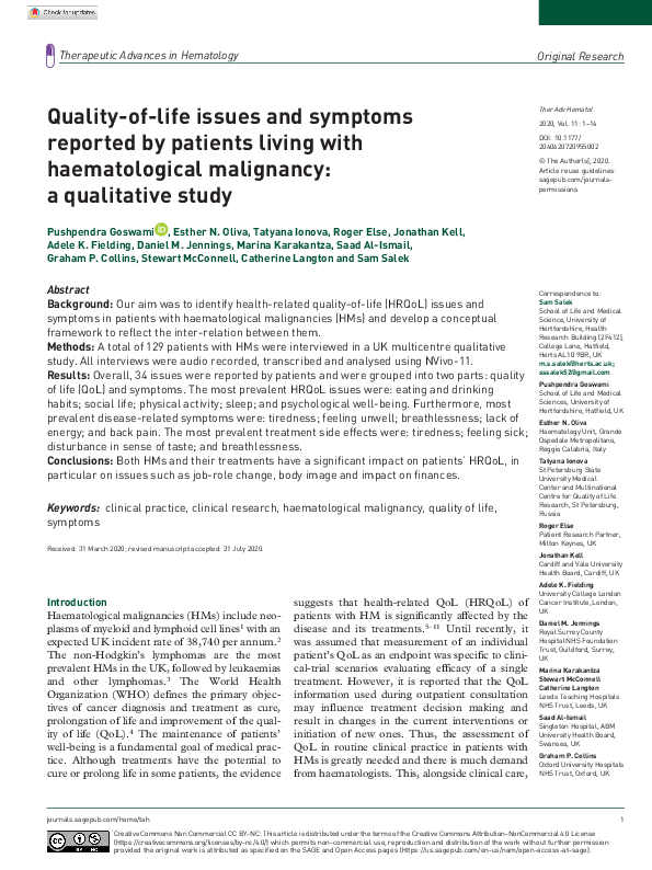 (PDF) Quality-of-life issues and symptoms reported by patients living ...