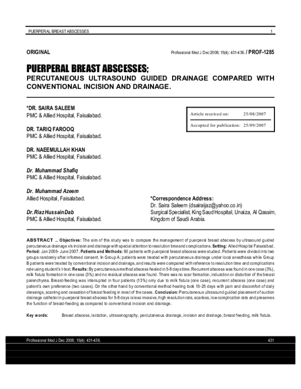(PDF) Puerperal breast abscesses