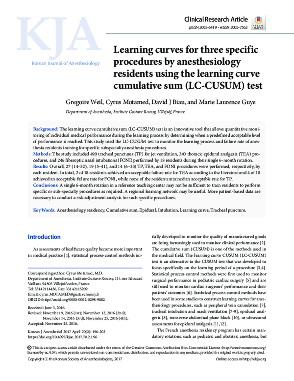 (PDF) Learning curves for three specific procedures by anesthesiology residents using the ...