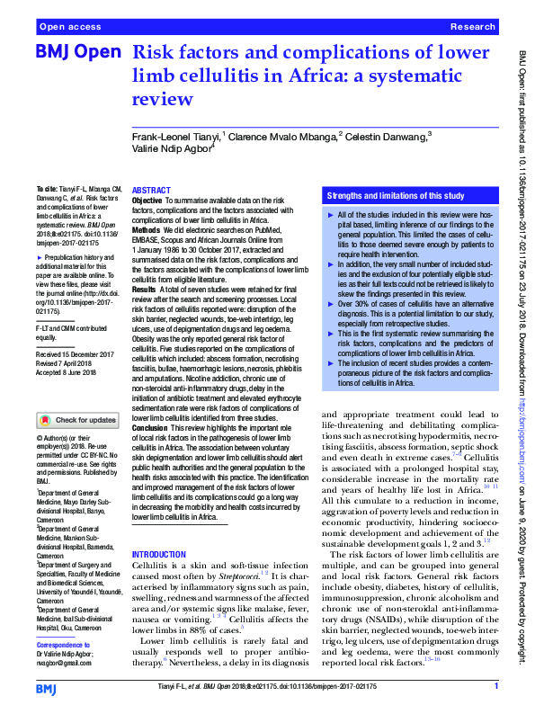 (PDF) Risk factors and complications of lower limb cellulitis in Africa ...