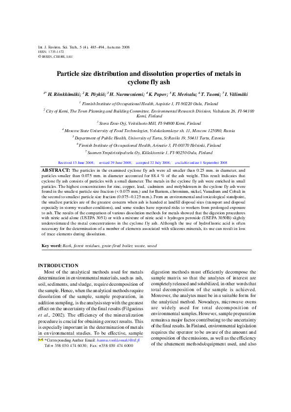 (PDF) Particle size distribution and dissolution properties of metals ...