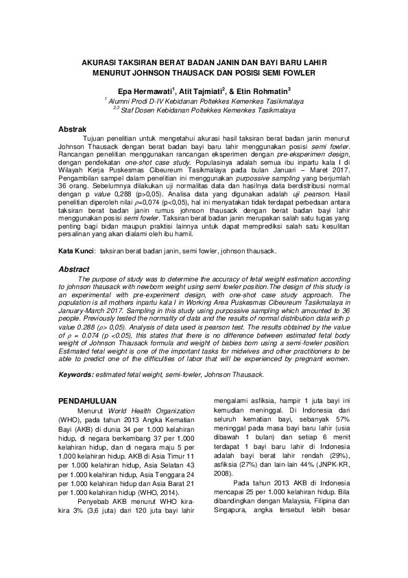 (PDF) Akurasi Taksiran Berat Badan Janin Dan Bayi Baru Lahir Menurut ...