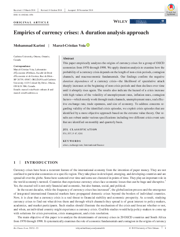 (PDF) Empirics of currency crises: A duration analysis approach