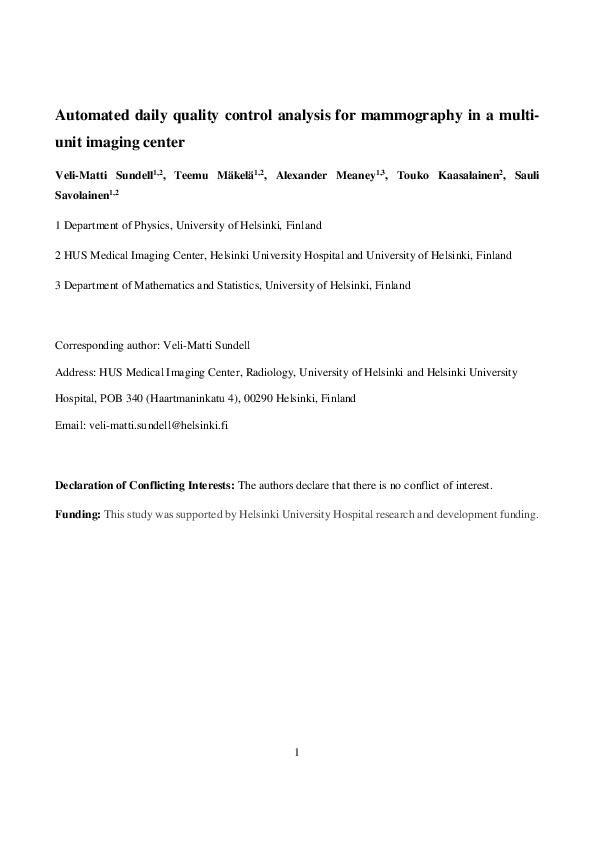 (PDF) Automated daily quality control analysis for mammography in a ...