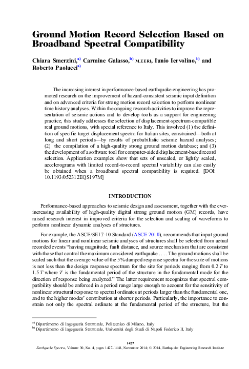 Pdf Ground Motion Record Selection Based On Broadband Spectral