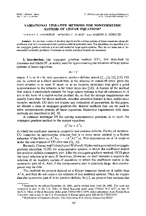 Pdf Variational Iterative Methods For Nonsymmetric Systems Of Linear Equations