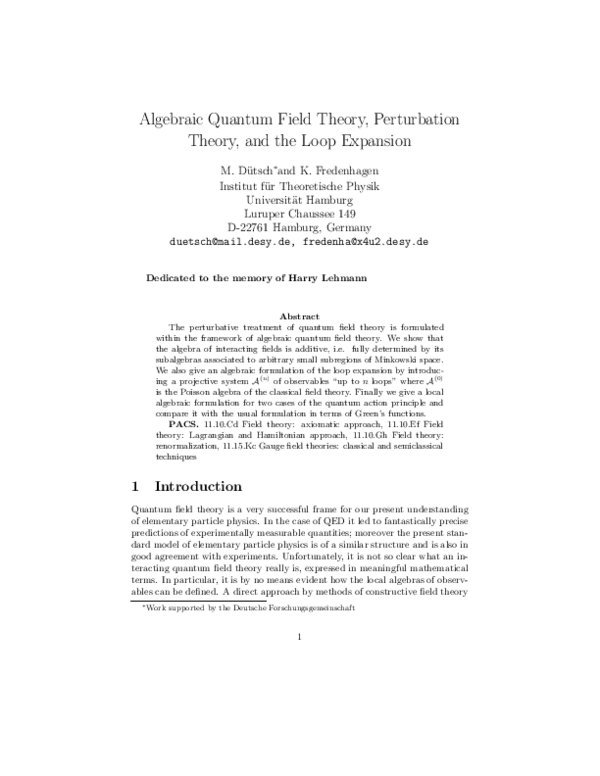 (PDF) Algebraic Quantum Field Theory, Perturbation Theory, and the Loop ...