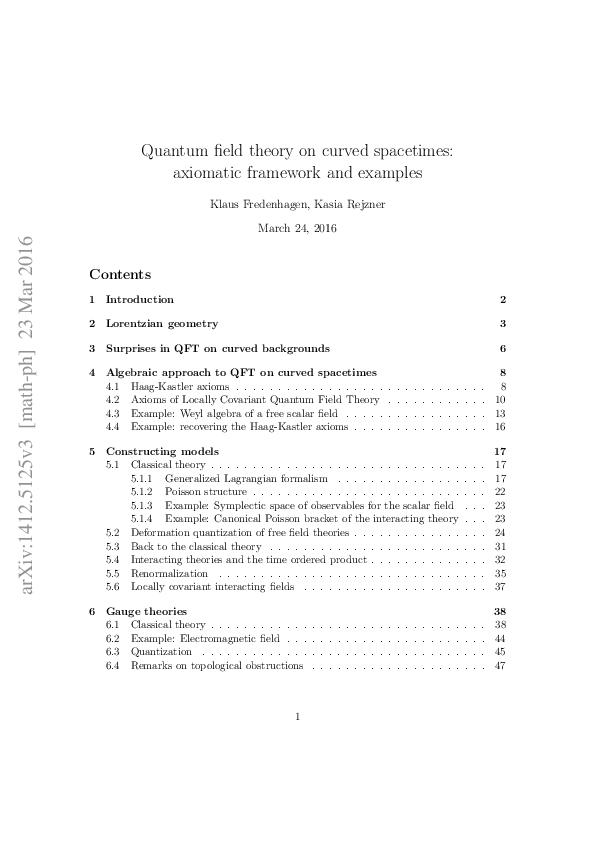 (PDF) Quantum field theory on curved spacetimes: Axiomatic framework and examples