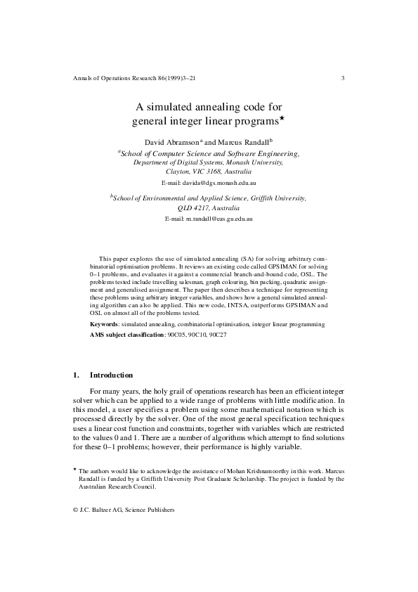 (PDF) A simulated annealing code for general integer linear programs
