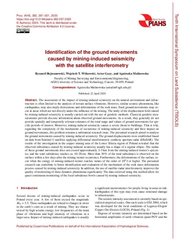 (PDF) Identification of the ground movements caused by mining-induced ...