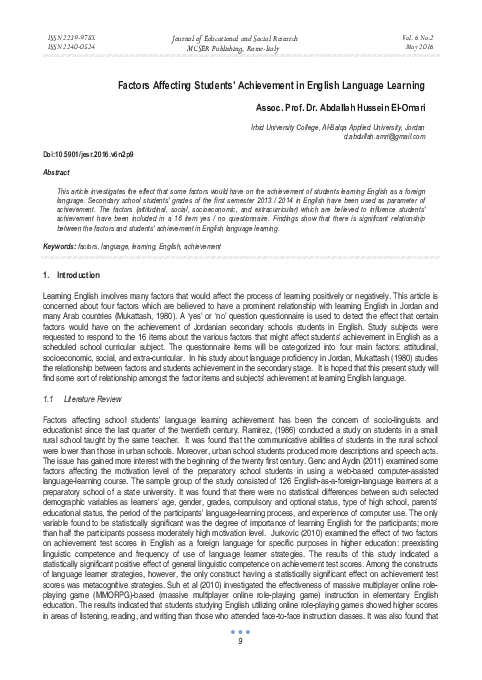 (PDF) Factors Affecting Students' Achievement in English Language Learning