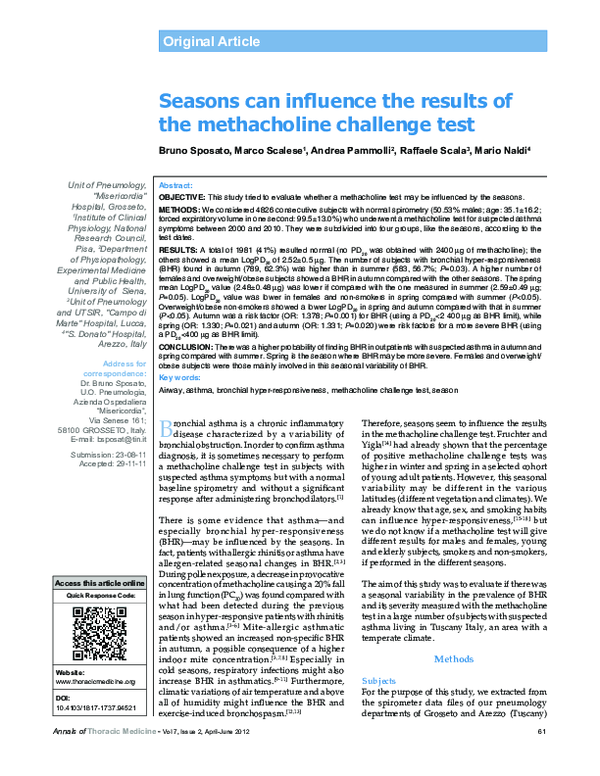 (PDF) Seasons can influence the results of the methacholine challenge test