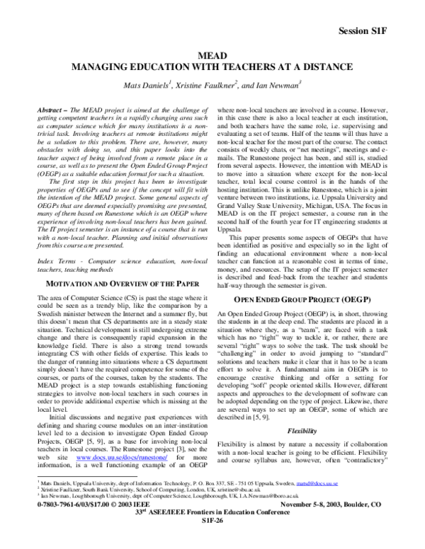 (PDF) MEAD managing education with teachers at a distance