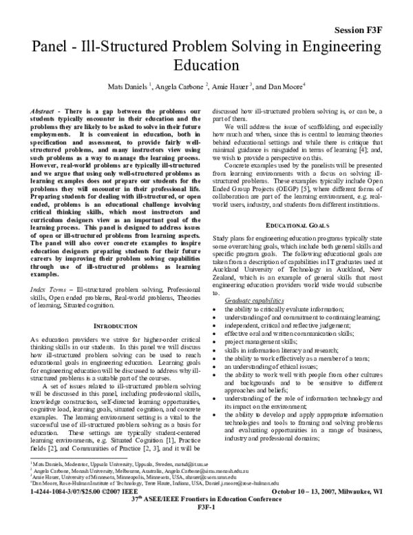 (PDF) Panel-Ill-structured problem solving in engineering education | Mats Daniels - Academia.edu