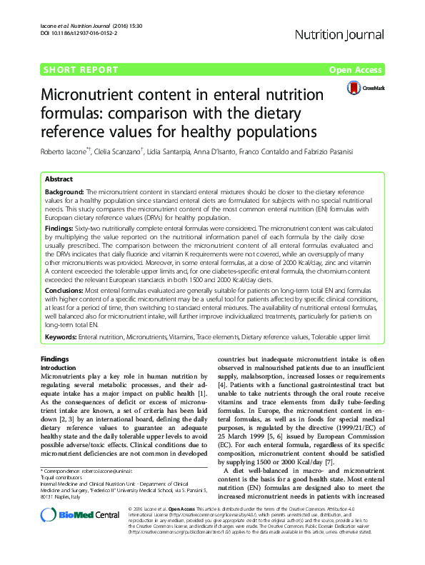(PDF) Micronutrient content in enteral nutrition formulas: comparison ...