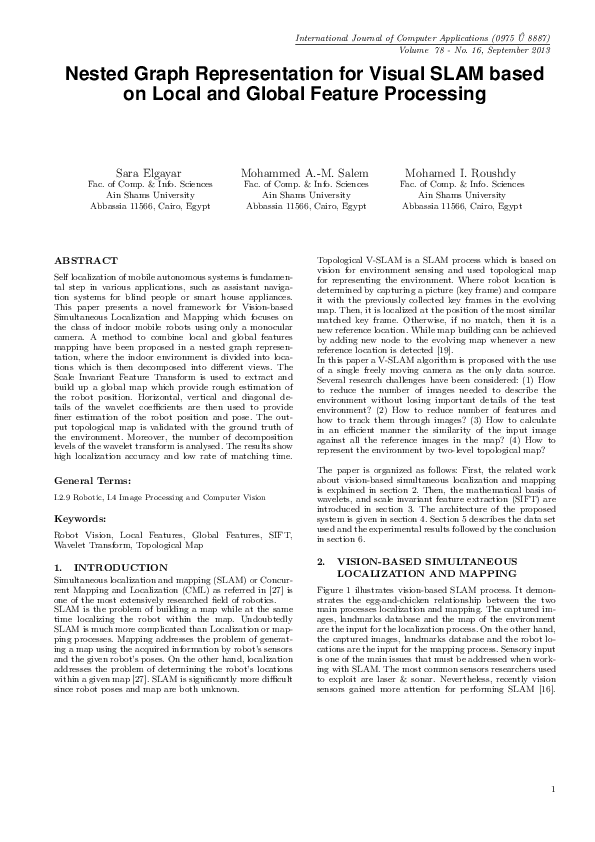 Pdf Nested Graph Representation For Visual Slam Based On Local And Global Feature Processing