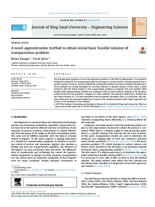 Pdf A Novel Approximation Method To Obtain Initial Basic Feasible