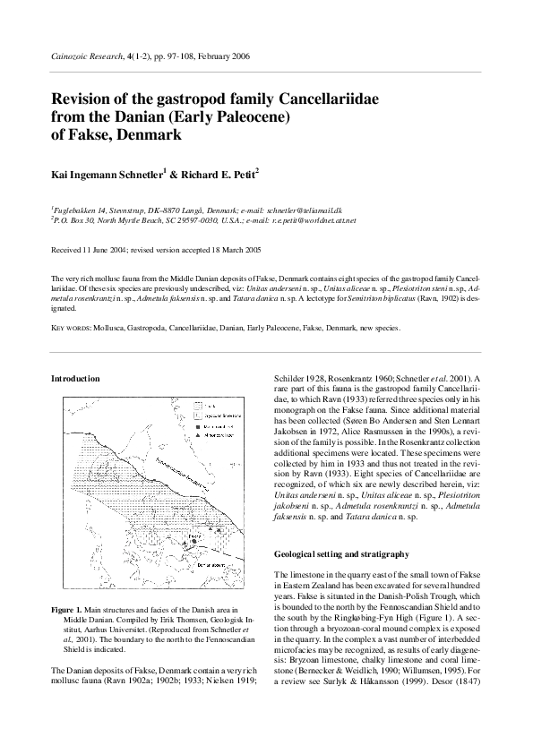 (PDF) Revision of the gastropod family Cancellariidae from the Danian ...