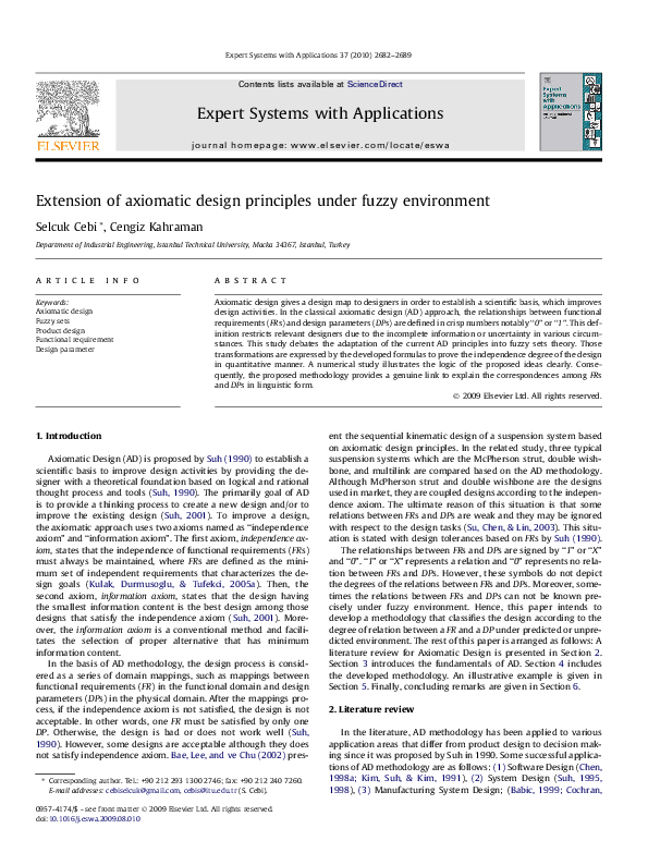 (PDF) Extension of axiomatic design principles under fuzzy environment