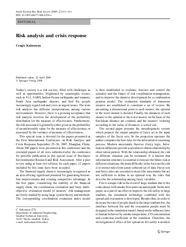 (PDF) Risk analysis and crisis response