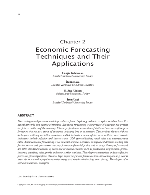 (PDF) Economic Forecasting Techniques and Their Applications